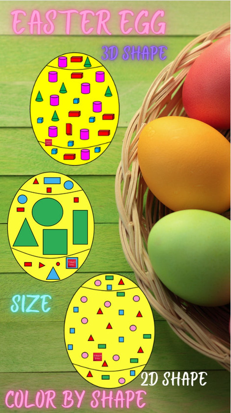 Easter Egg Color by Shape Worksheets | 2D & 3D - Etsy