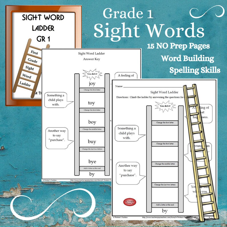75 Words in ALL | 15 Printable Sight Word Ladder Worksheets Grade 1 - Etsy