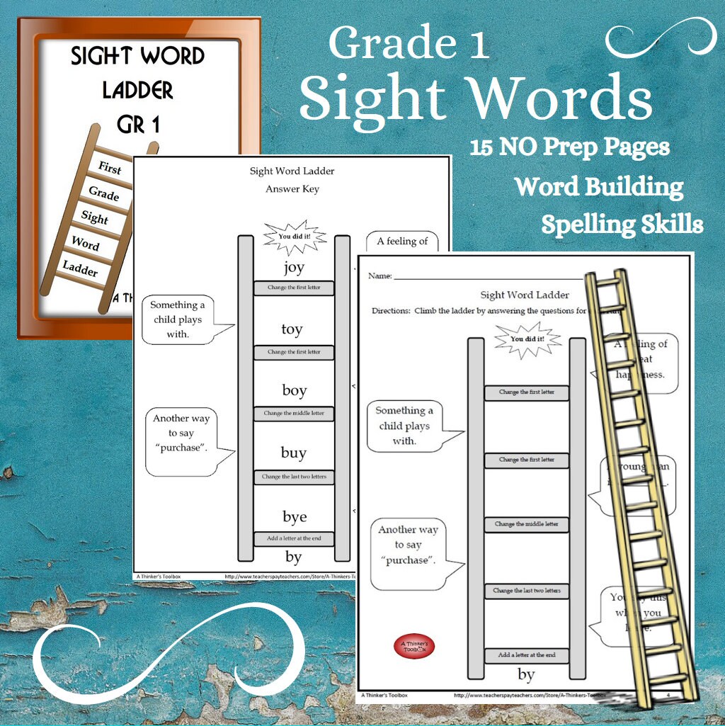 75 Words in ALL | 15 Printable Sight Word Ladder Worksheets Grade 1 - Etsy