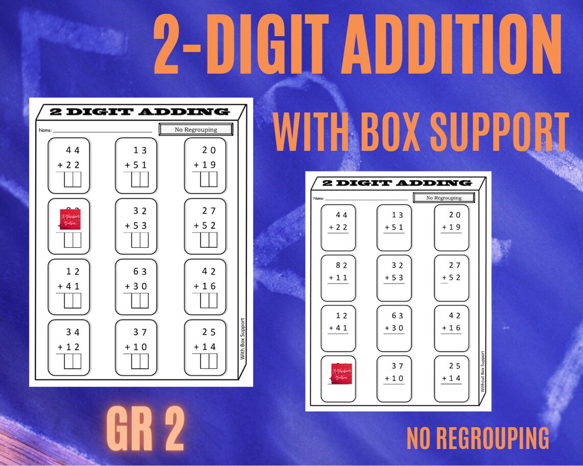 2 Digit Addition Printable Worksheets mixed W/box Support - Etsy