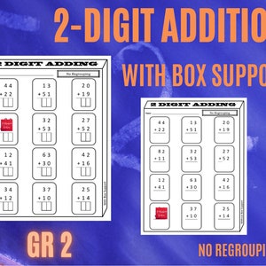2 Digit Addition Printable Worksheets (mixed W/box Support) - Etsy