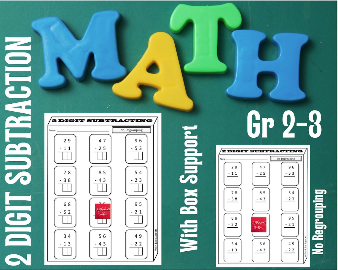 2 Digit Subtraction Printable Worksheets (mixed W/box Support) - Etsy