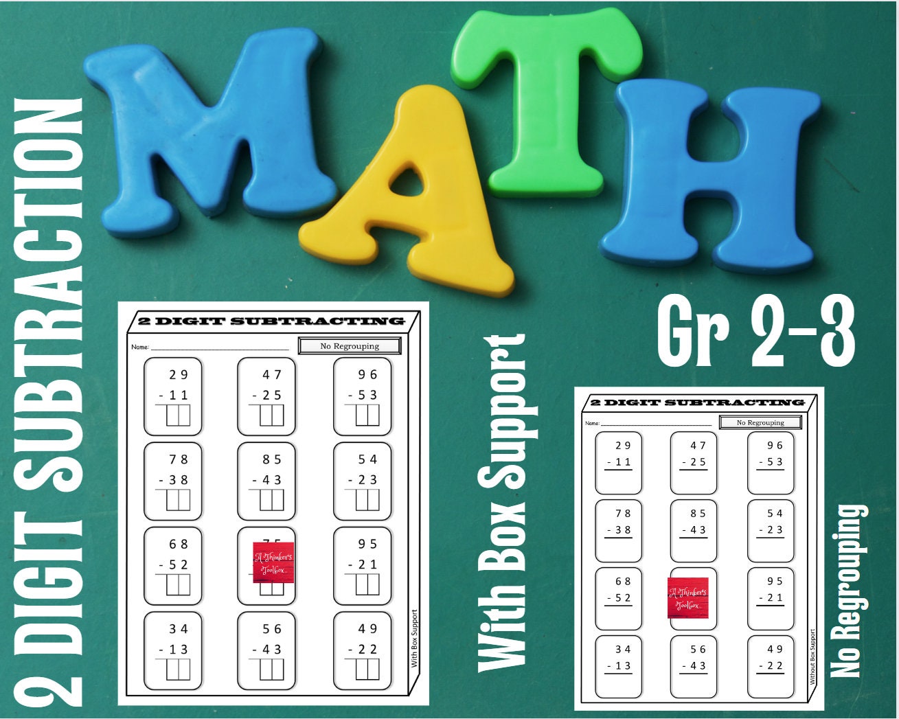 2 Digit Subtraction Printable Worksheets (mixed W/box Support) - Etsy