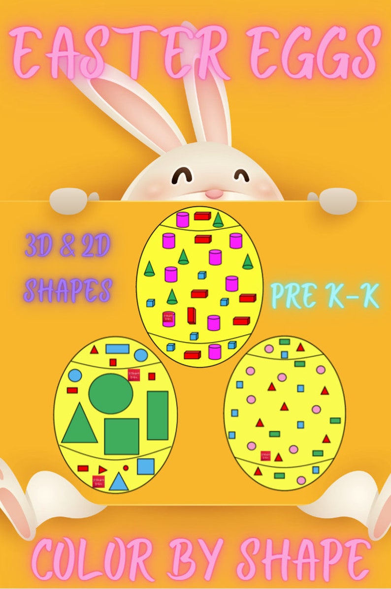 Easter Egg Color by Shape Worksheets | 2D & 3D - Etsy