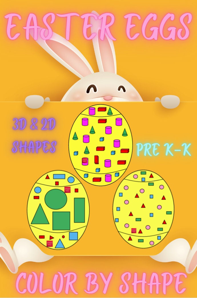 Easter Egg Color by Shape Worksheets | 2D & 3D - Etsy