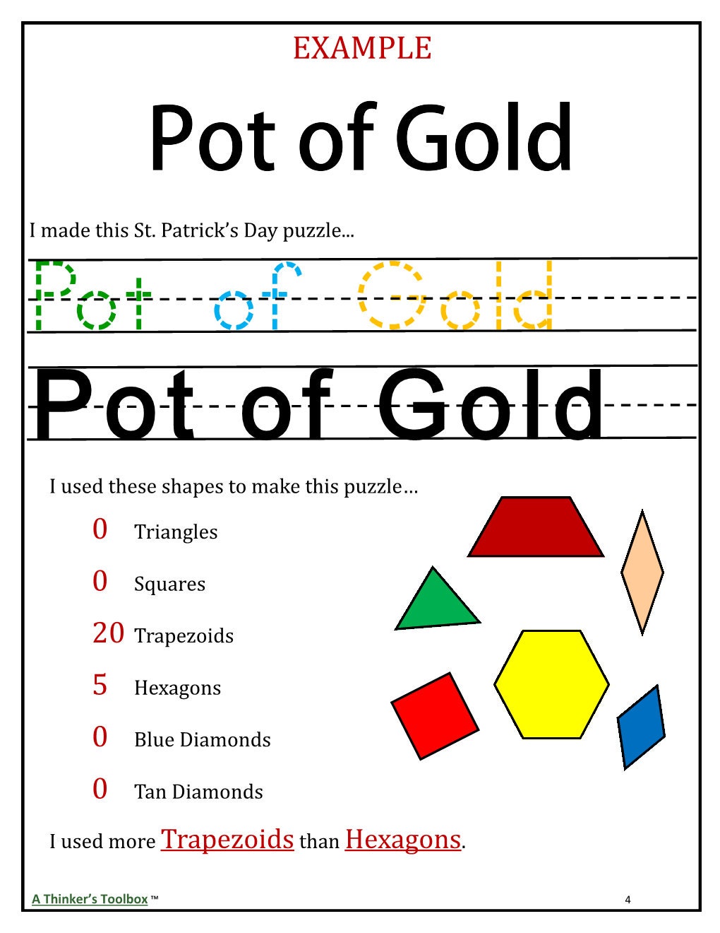 St. Patrick's Day Pattern Block Interactive Puzzles & Independent ...