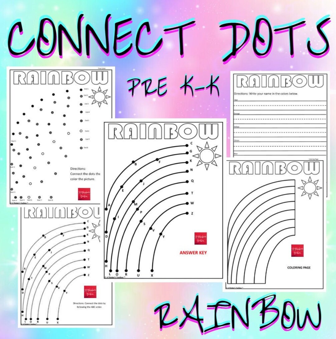 Rainbow Worksheets - Connect the Dots - Etsy