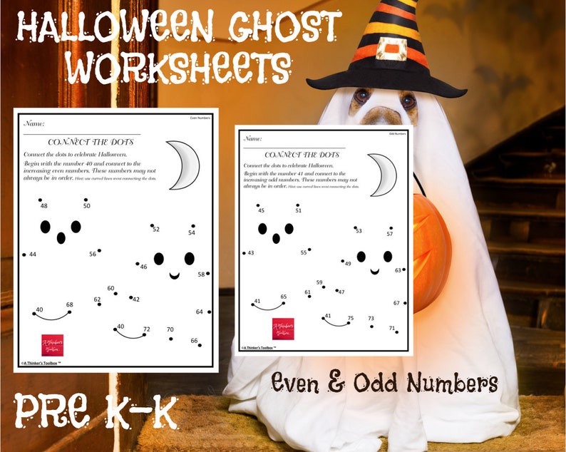 Halloween Counting Numbers Worksheets - Connect the Dots Ghosts - Etsy