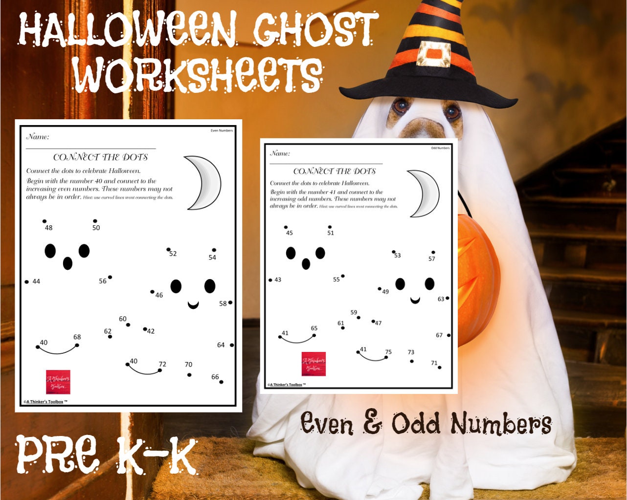 Halloween Counting Numbers Worksheets - Connect the Dots Ghosts - Etsy