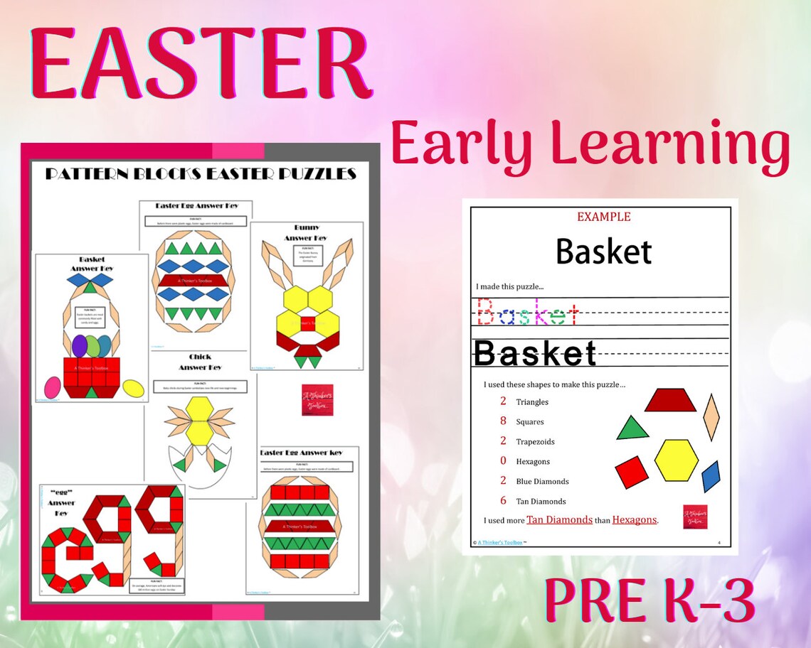 Easter Pattern Block Mat Printables & Worksheets - Etsy
