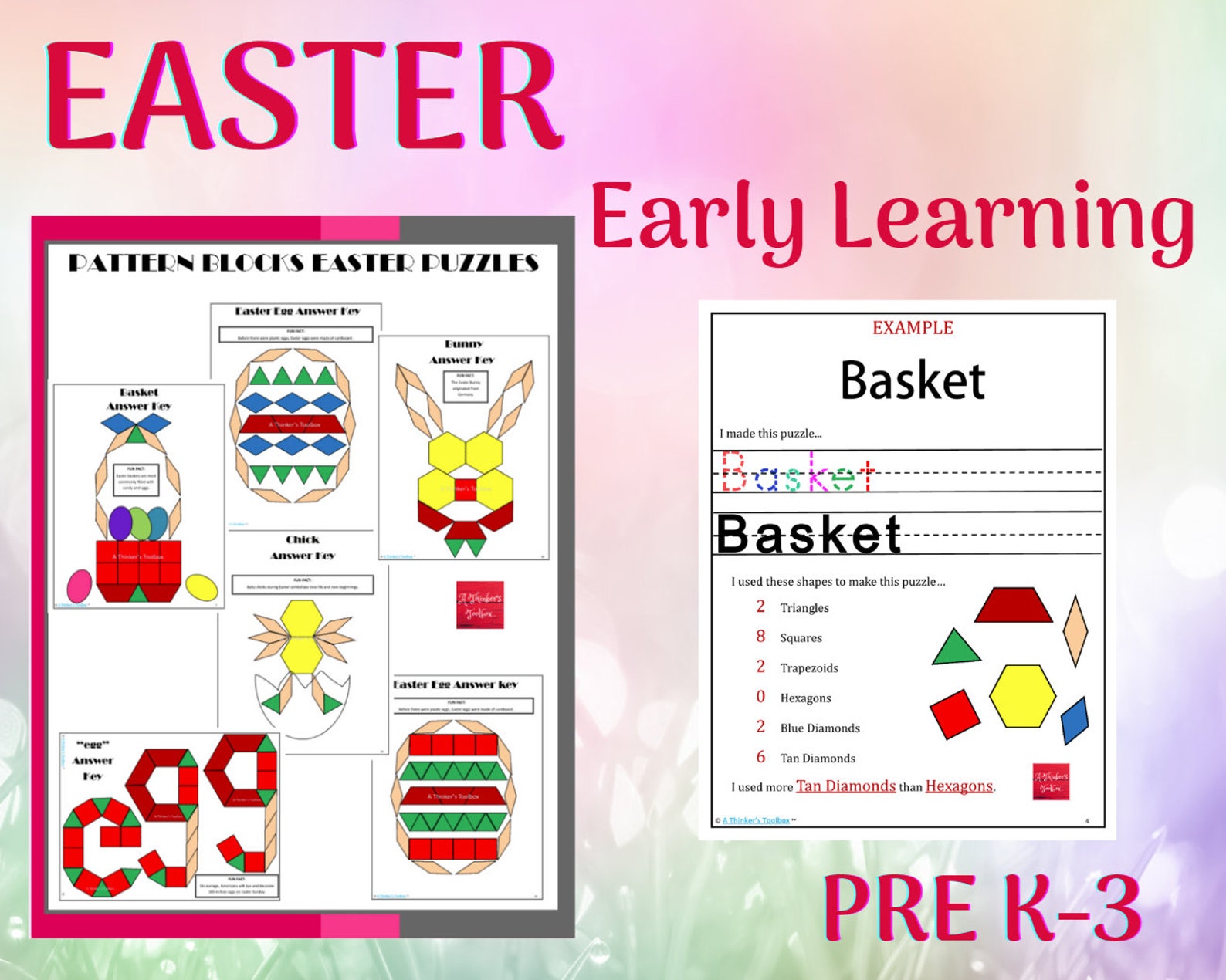 Easter Pattern Block Mat Printables & Worksheets - Etsy