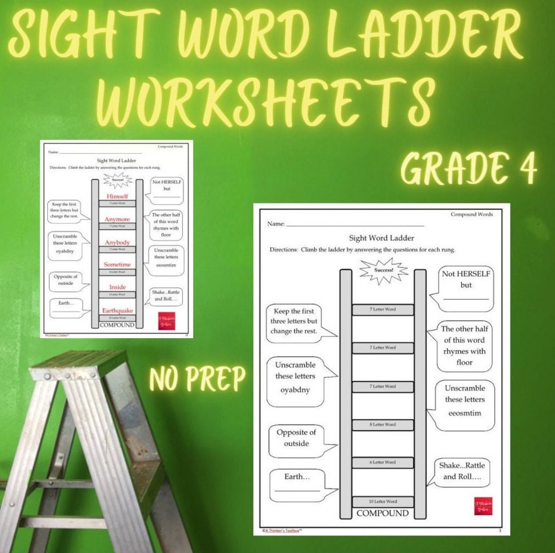 90 Words in ALL | 15 Printable Sight Word Ladder Worksheets Grade 4 - Etsy