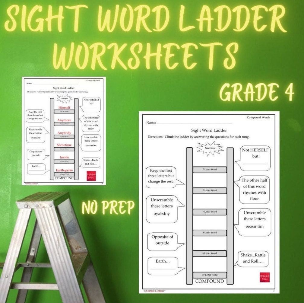 90 Words in ALL | 15 Printable Sight Word Ladder Worksheets Grade 4 - Etsy