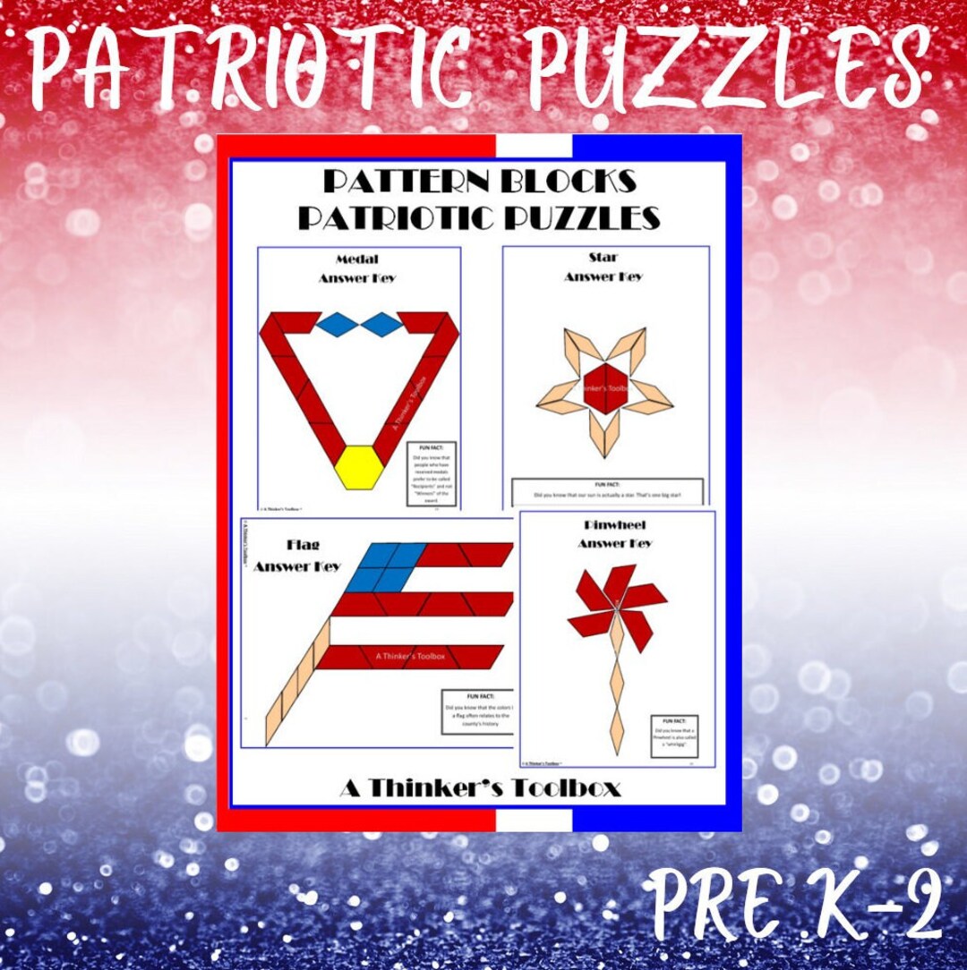 Patriotic Pattern Block Mat Printables & Worksheets - Etsy