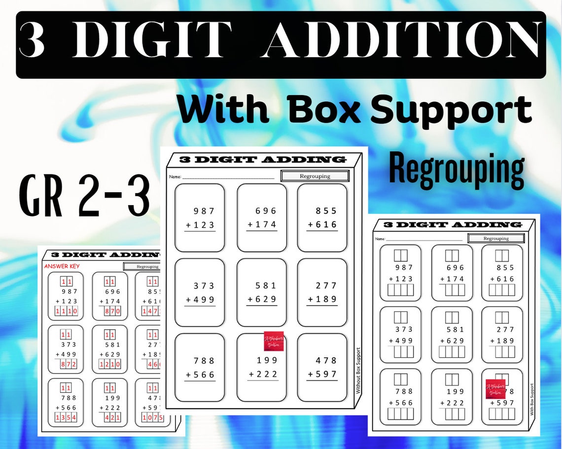 3 Digit Addition Printable Worksheets mixed W/box Support - Etsy