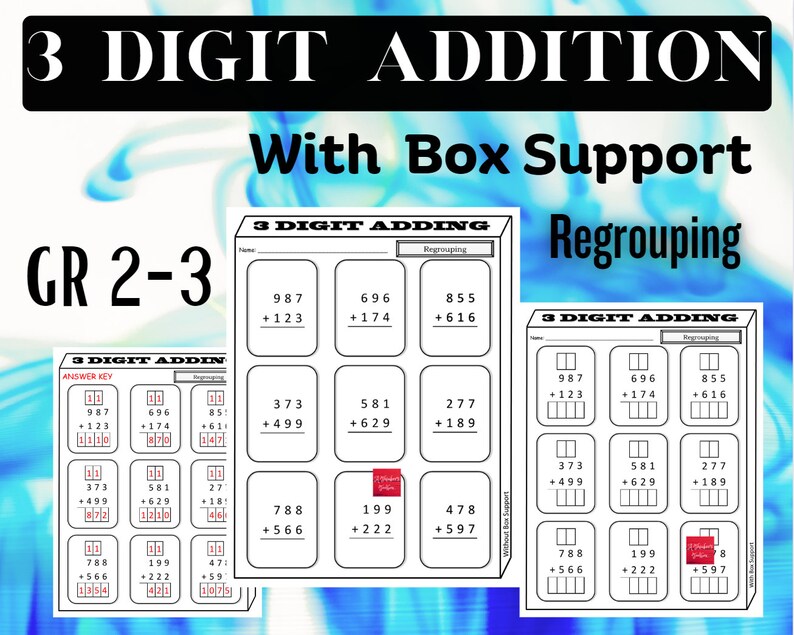 3 Digit Addition Printable Worksheets (mixed W/box Support) - Etsy