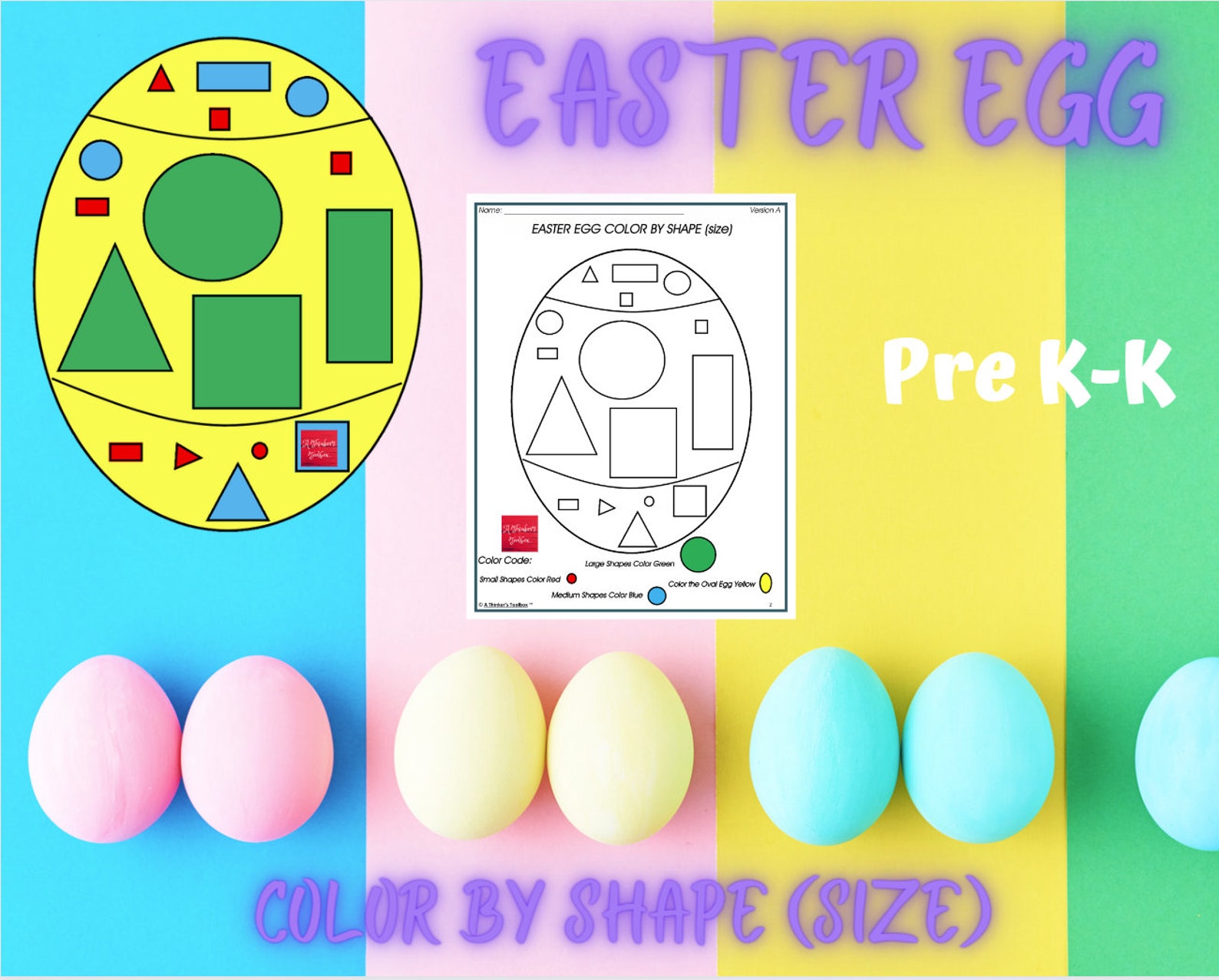 Easter Egg Color by Shape Worksheets | 2D & 3D - Etsy
