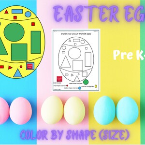 Easter Egg Color by Shape Worksheets | 2D & 3D - Etsy