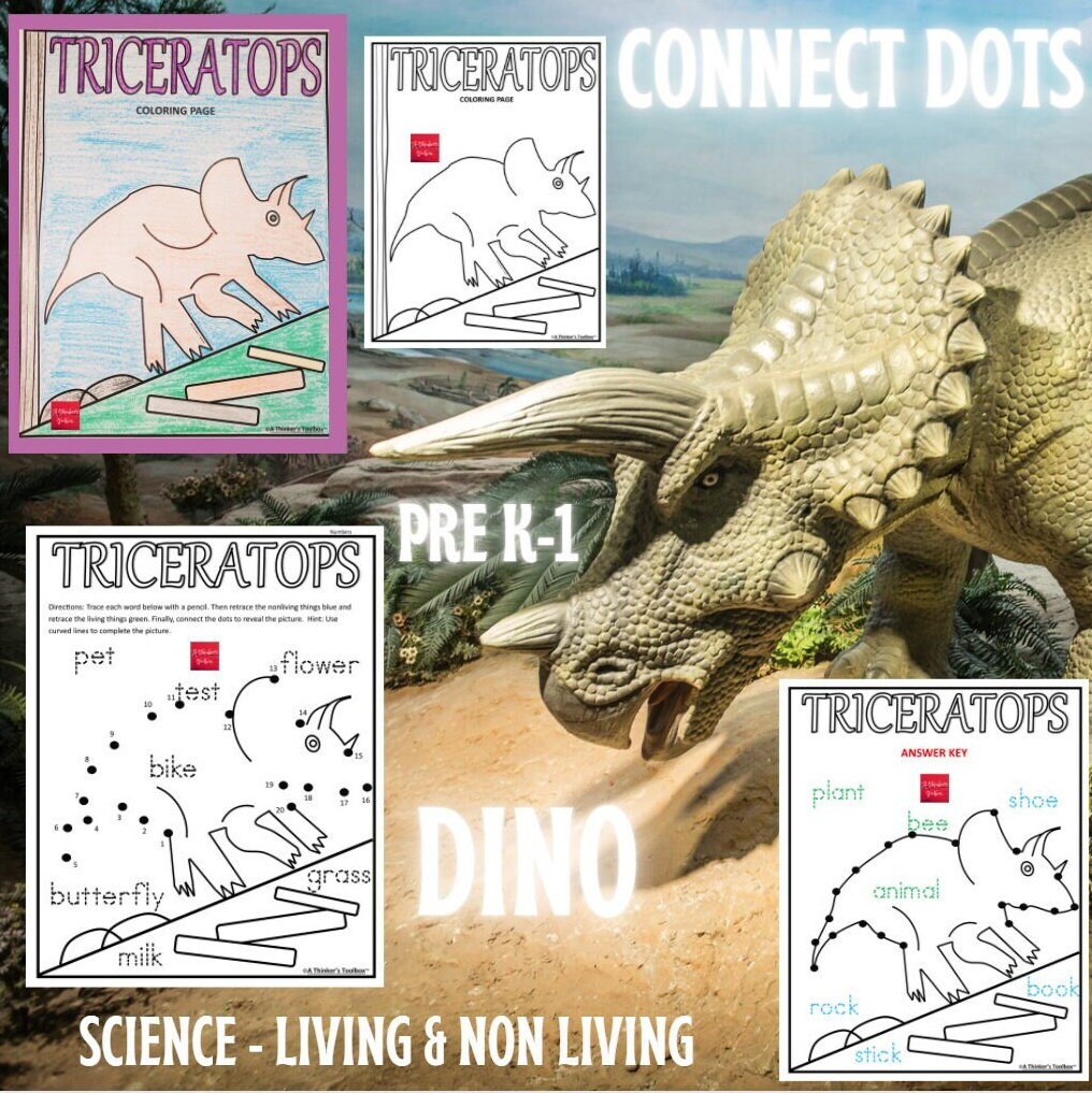 Dino Triceratops Worksheets - Connect the Dots - Etsy
