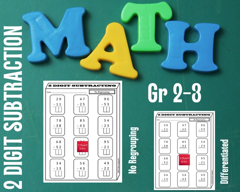 2 Digit Subtraction Printable Worksheets Grades 2-3 - Etsy