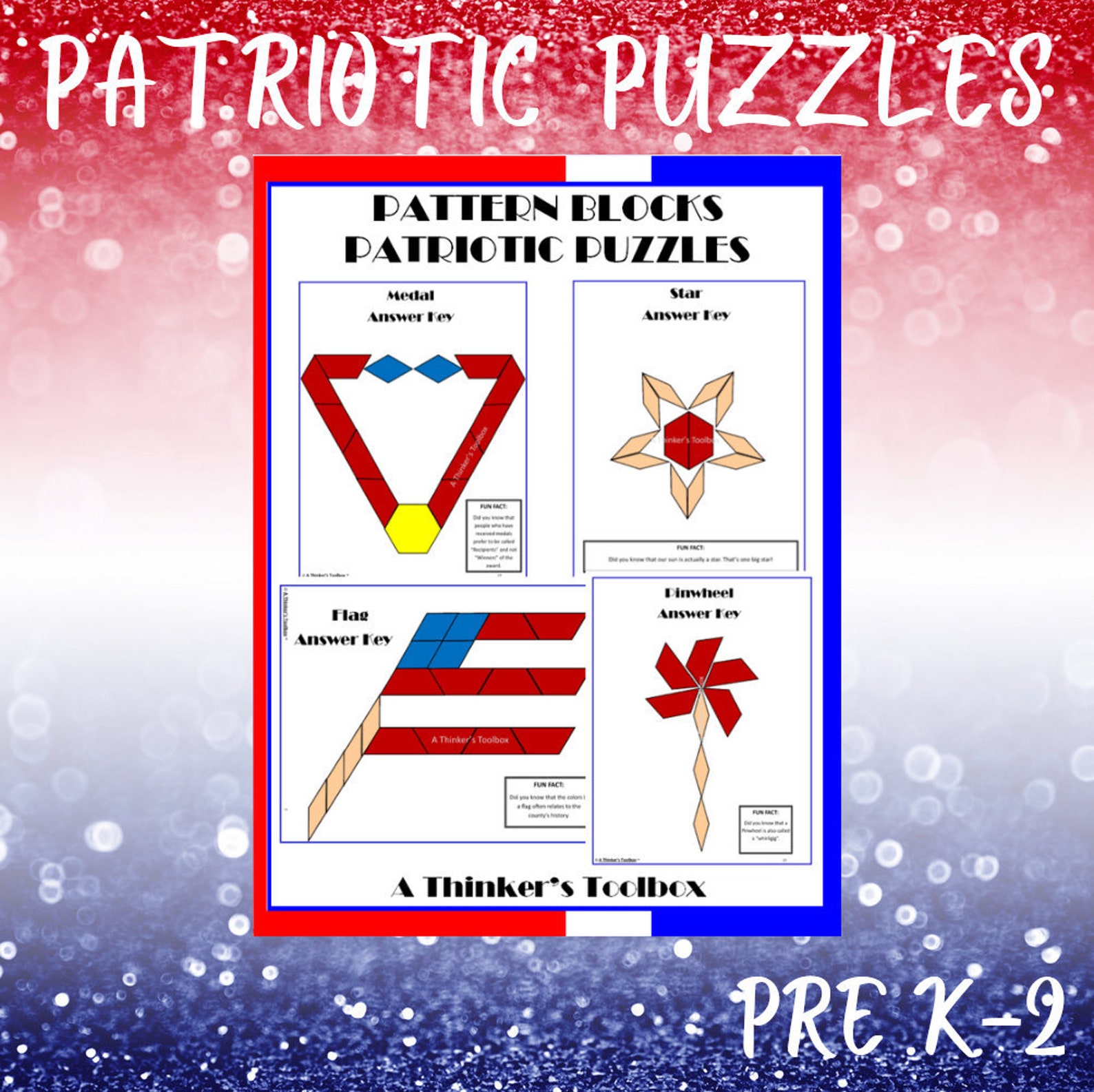 Patriotic Pattern Block Mat Printables & Worksheets - Etsy