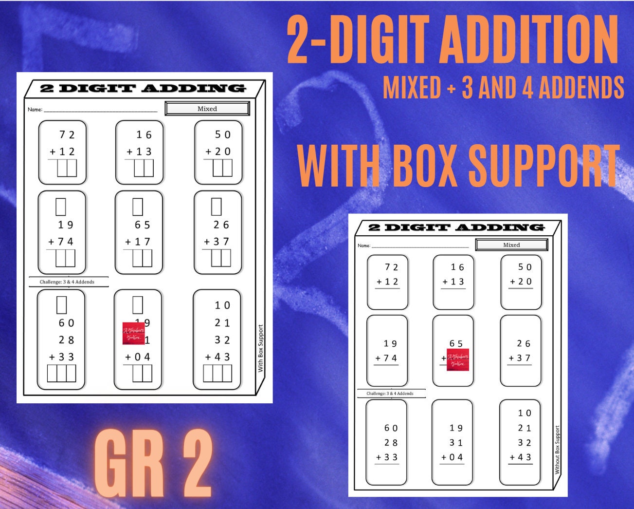 2 Digit Addition Printable Worksheets (mixed W/box Support) - Etsy
