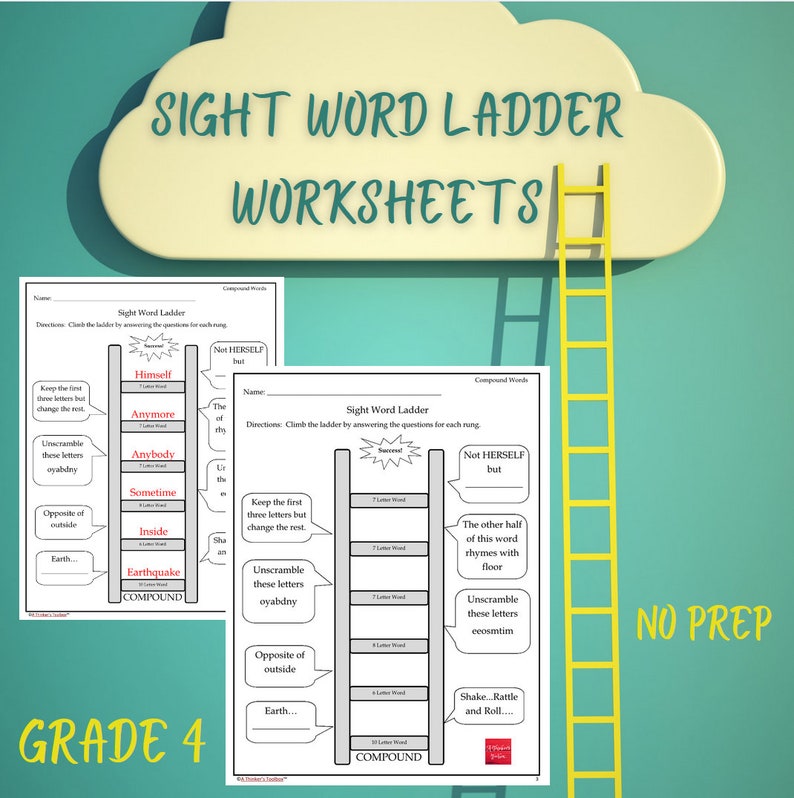 90 Words in ALL | 15 Printable Sight Word Ladder Worksheets Grade 4 - Etsy