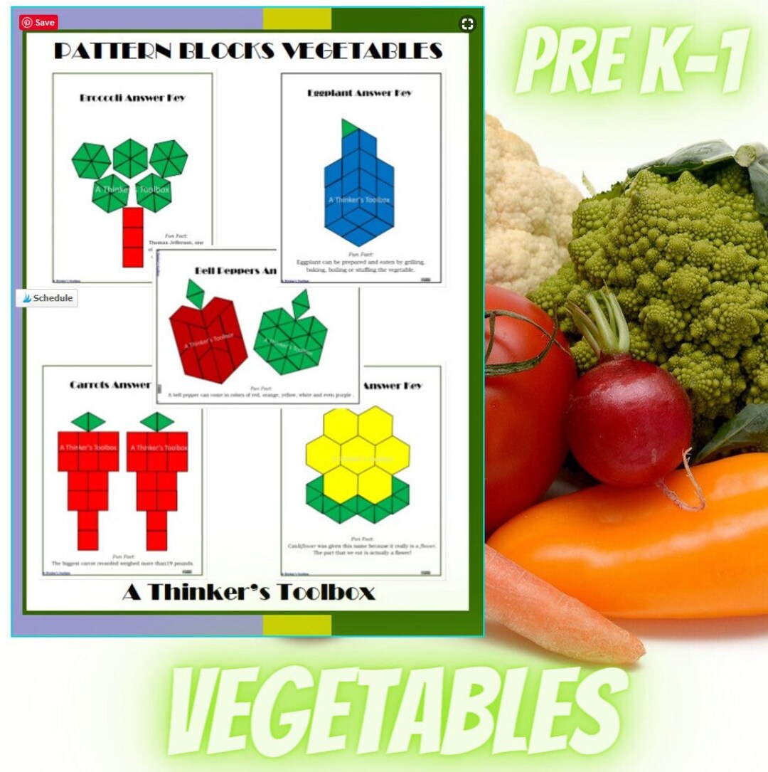 Health Vegetables Pattern Block Mat Printables & Worksheets - Etsy