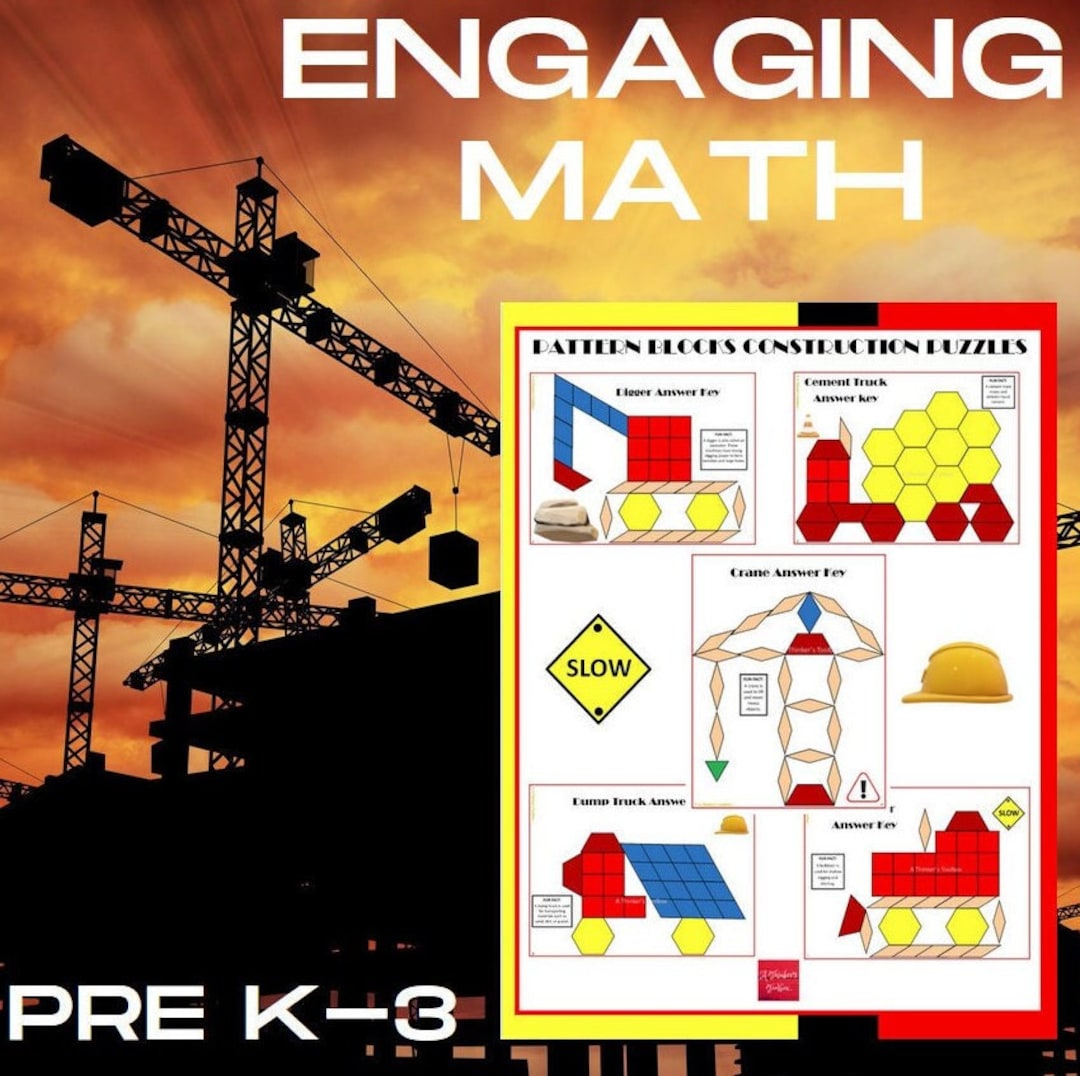 Construction Pattern Block Mat Printables & Worksheets - Etsy