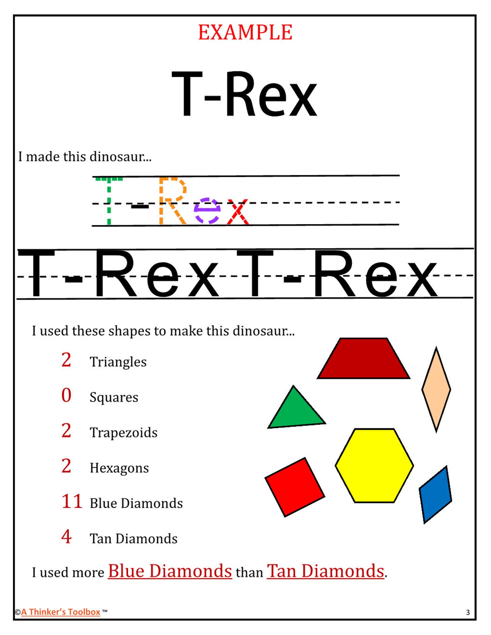 Dinosaur Pattern Block Mat Printables & Worksheets - Etsy