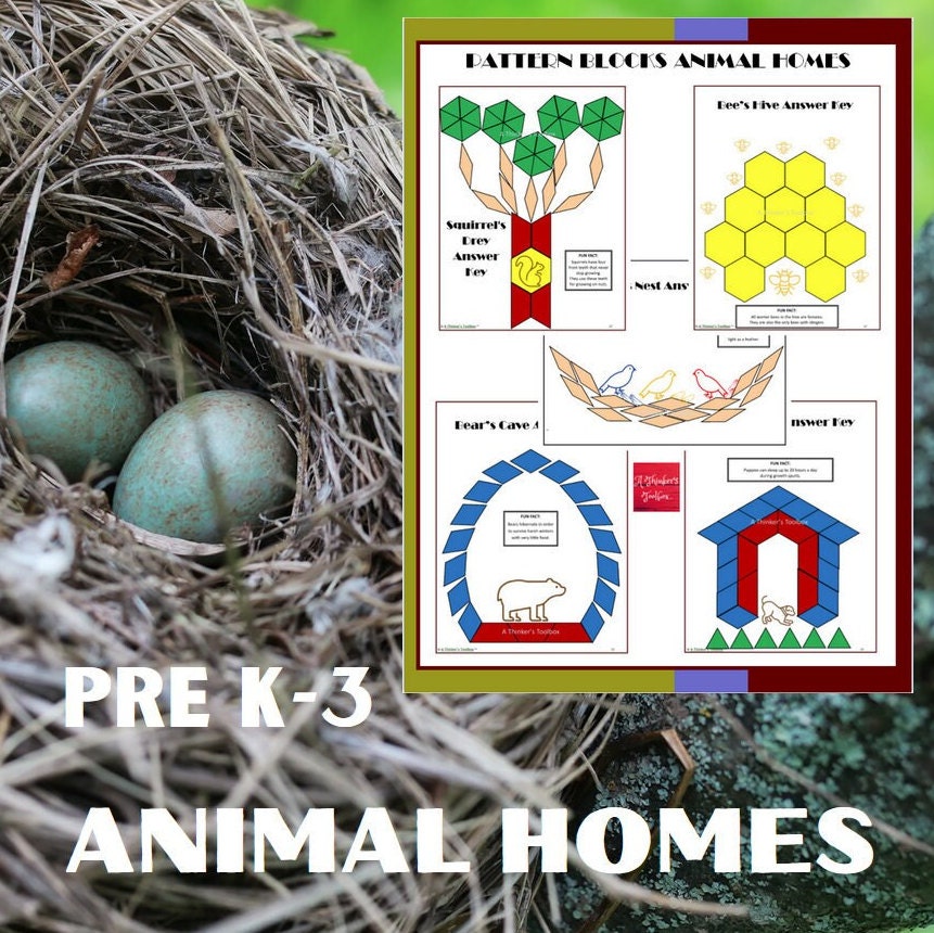 Habitats | Animal Homes Pattern Block Mat Printables & Worksheets - Etsy