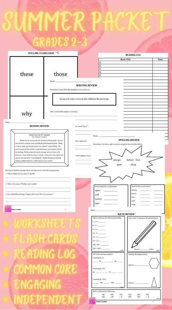 Easy-to-use Printable Worksheets - Incoming 3rd Graders - Etsy
