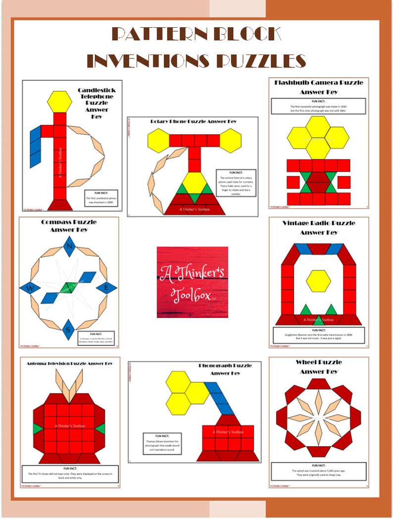 Inventions Pattern Block Mat Printables & Worksheets - Etsy