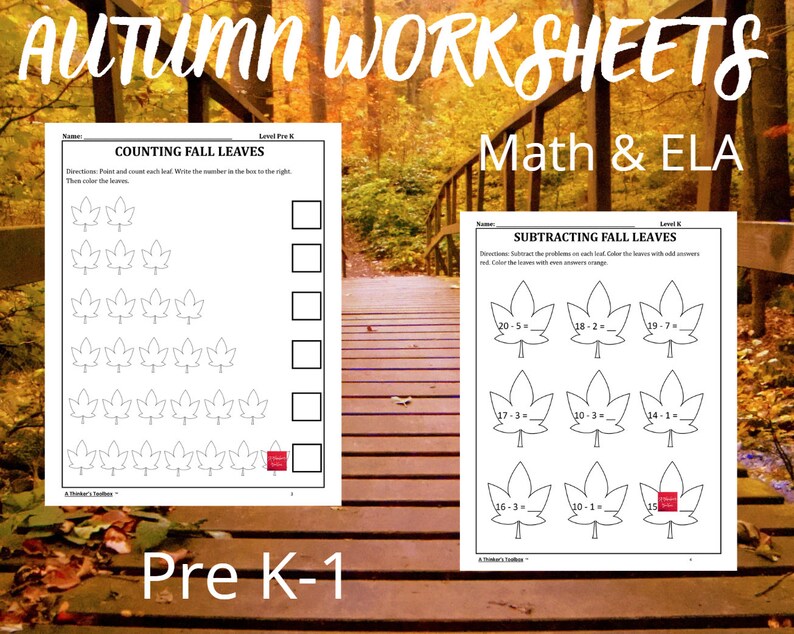 Autumn Math & ELA Worksheets - Etsy