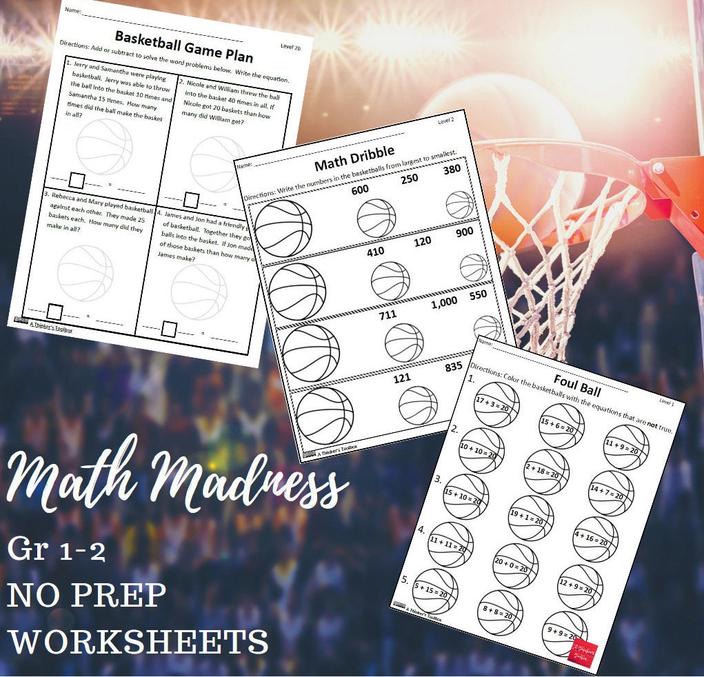 March Madness Basketball Math Worksheets - Etsy