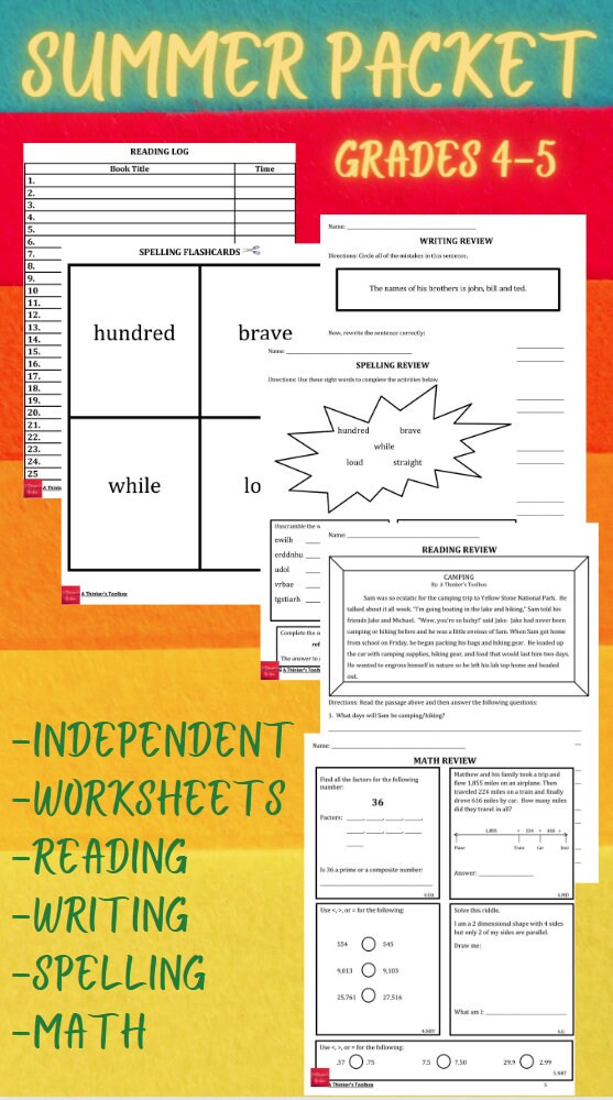 Easy-to-use Printable Worksheets - Incoming 5th Graders - Etsy