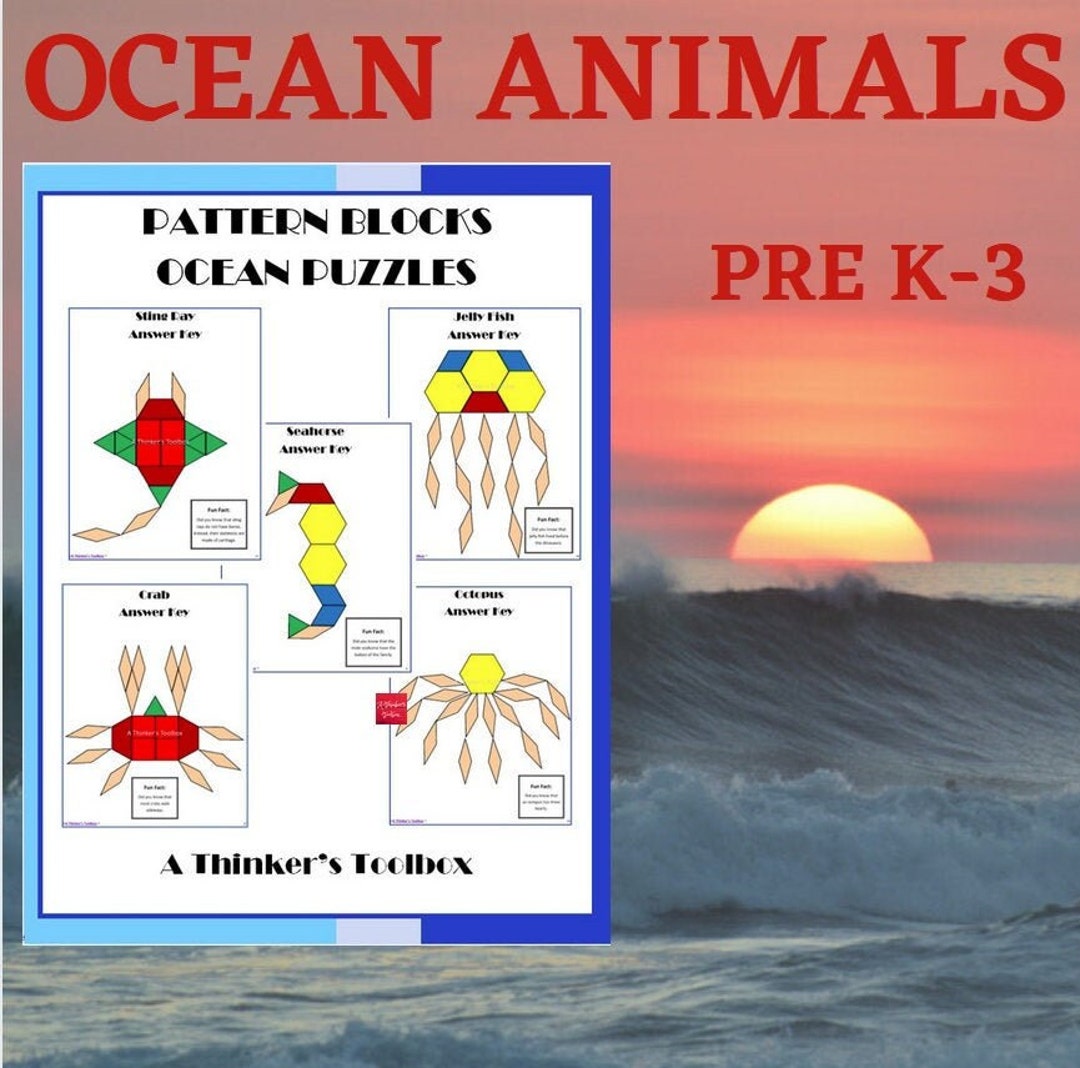 Ocean Animals Pattern Block Mat Printables & Worksheets - Etsy