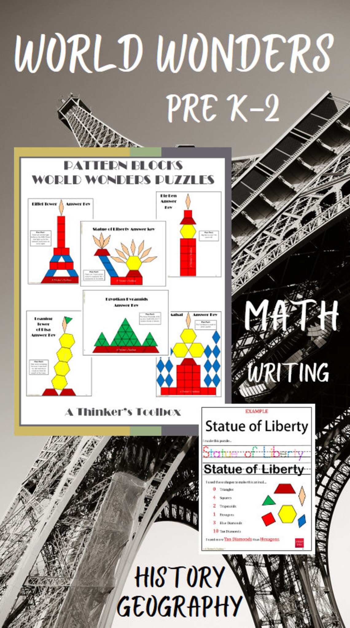Historical Landmarks Pattern Block Mat Printables & Worksheets - Etsy