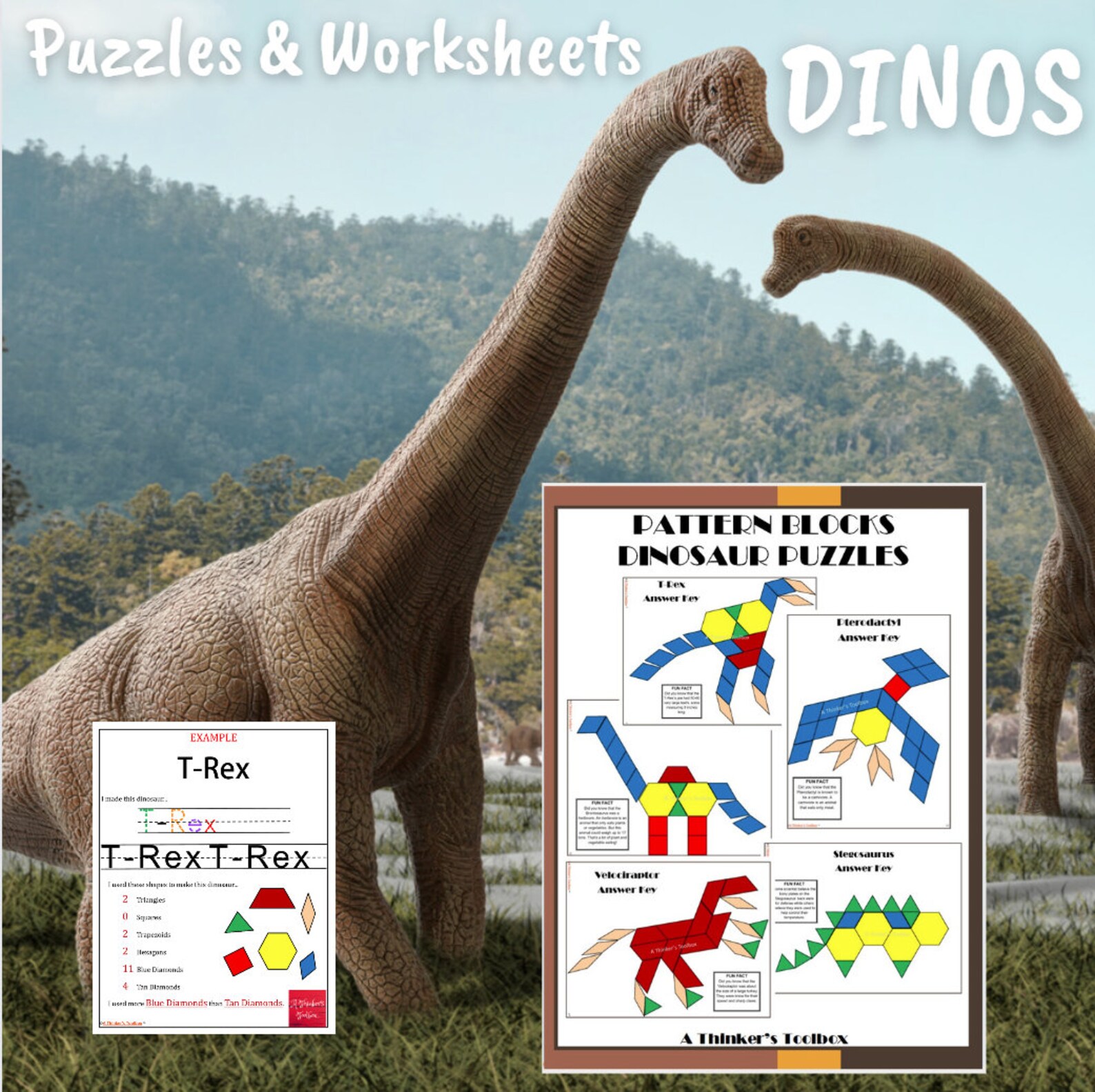 Dinosaur Pattern Block Mat Printables & Worksheets - Etsy