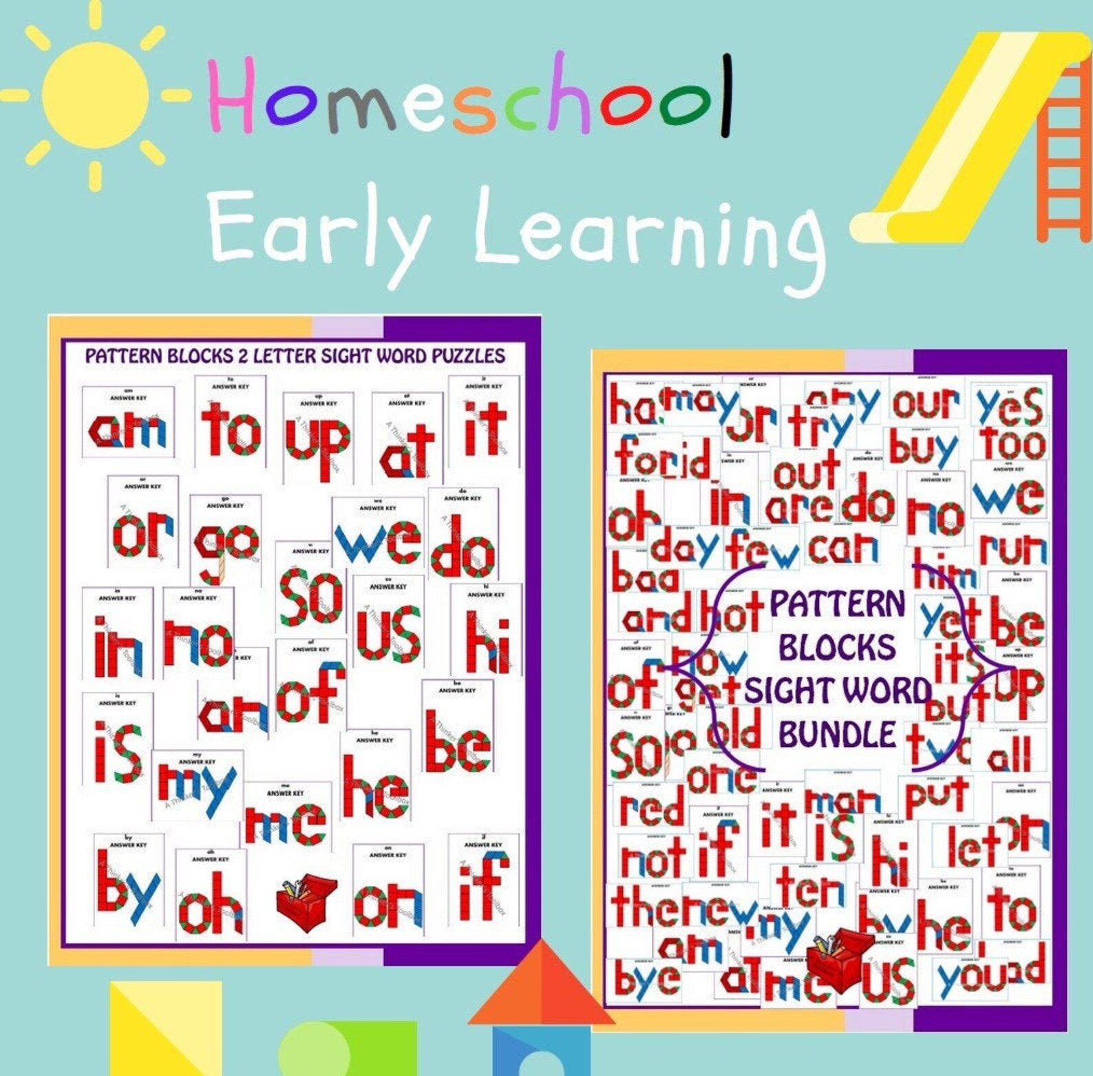 352 PAGES | Sight Word Pattern Block Mat Printables AND Worksheets ...