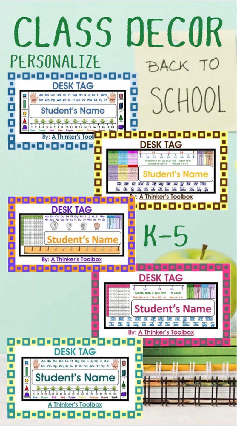 Desk Tag Plates Gr 1-2 Classroom Decor (you Type Your Student's Name ...