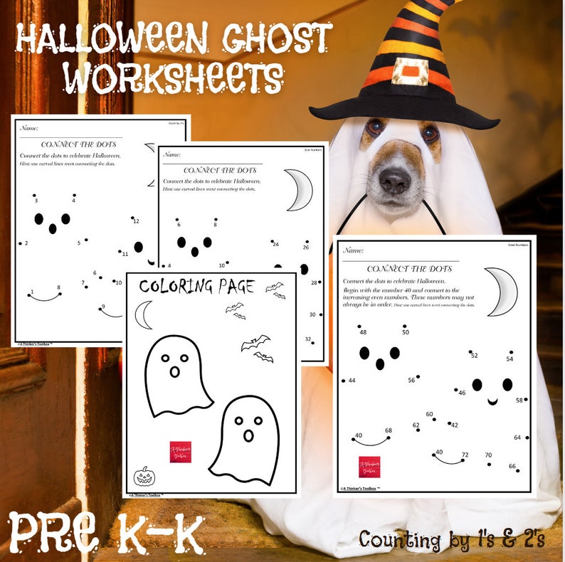 Halloween Counting Numbers Worksheets - Connect the Dots Ghosts - Etsy