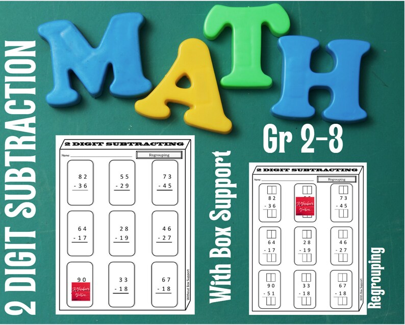 2 Digit Subtraction Printable Worksheets (mixed W/box Support) - Etsy