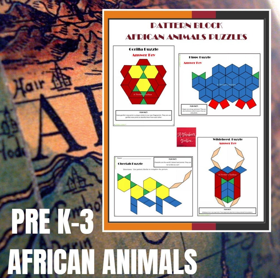 African Animals Pattern Block Mat Printables & Worksheets - Etsy