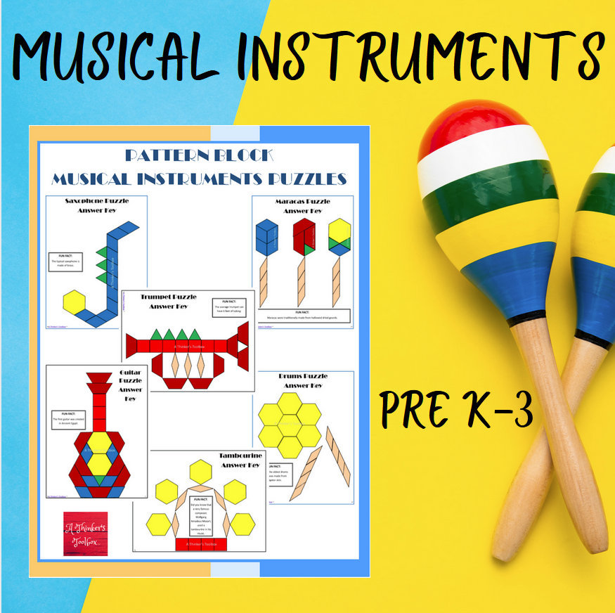 Musical Instruments Pattern Block Mat Printables & Worksheets - Etsy