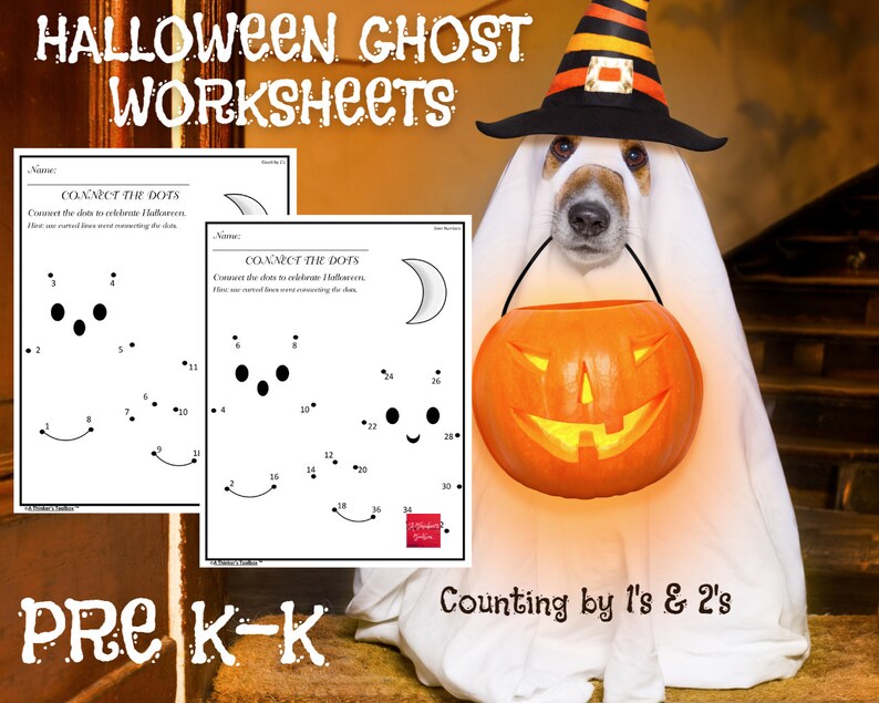 Halloween Counting Numbers Worksheets - Connect the Dots Ghosts - Etsy