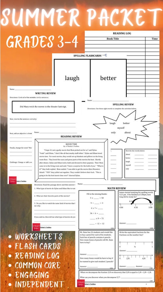 Easy-to-use Printable Worksheets - Incoming 4th Graders - Etsy