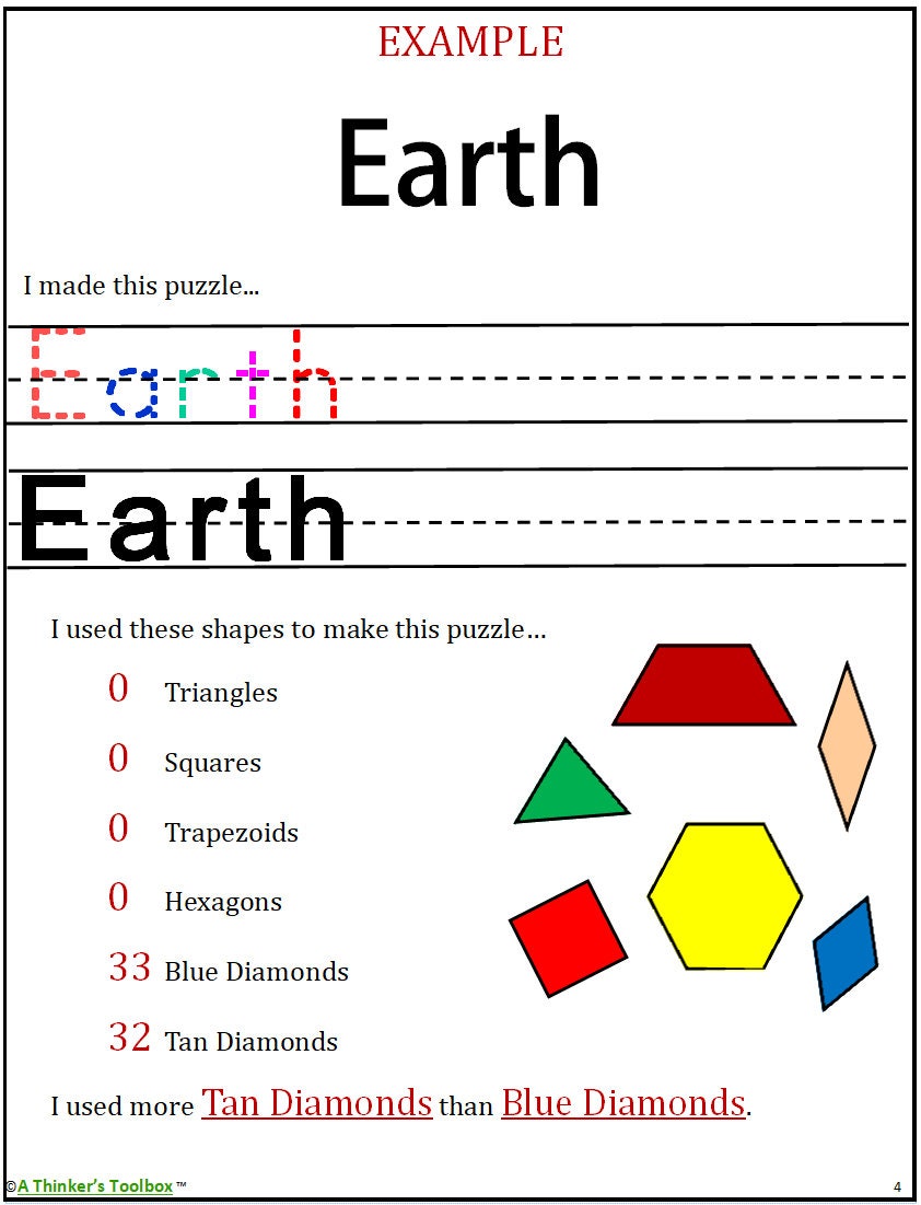 Earth Day Pattern Block Mat Printables & Worksheets - Etsy