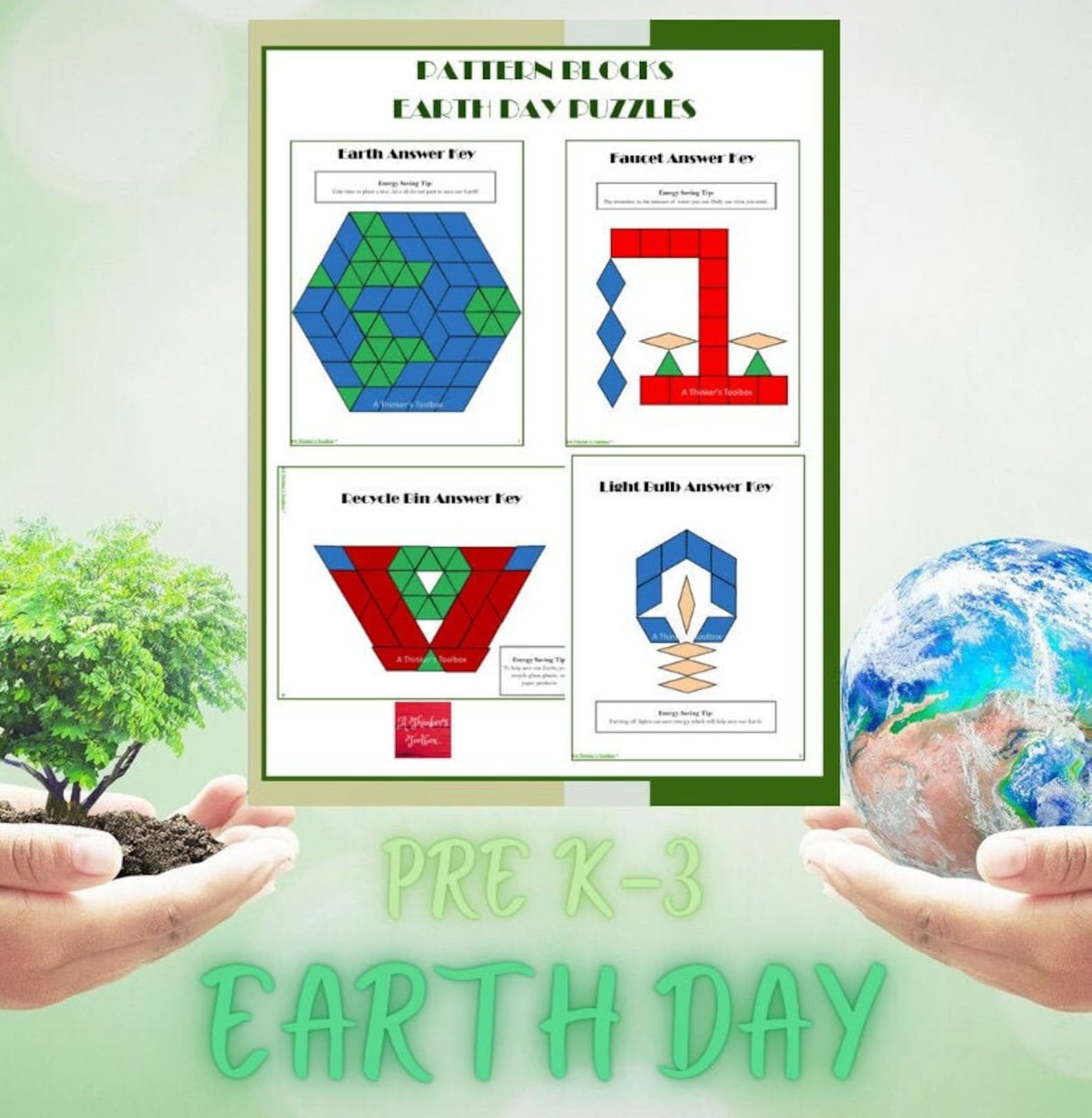 Earth Day Pattern Block Mat Printables & Worksheets - Etsy