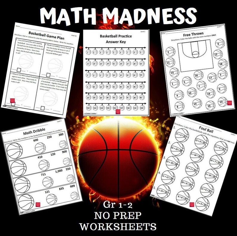 March Madness Basketball Math Worksheets - Etsy